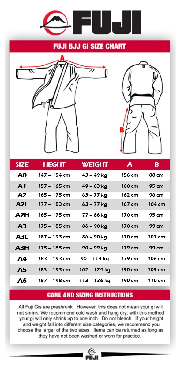 Fuji Gi Size Chart Fuji Size Charts – Fuji Sports